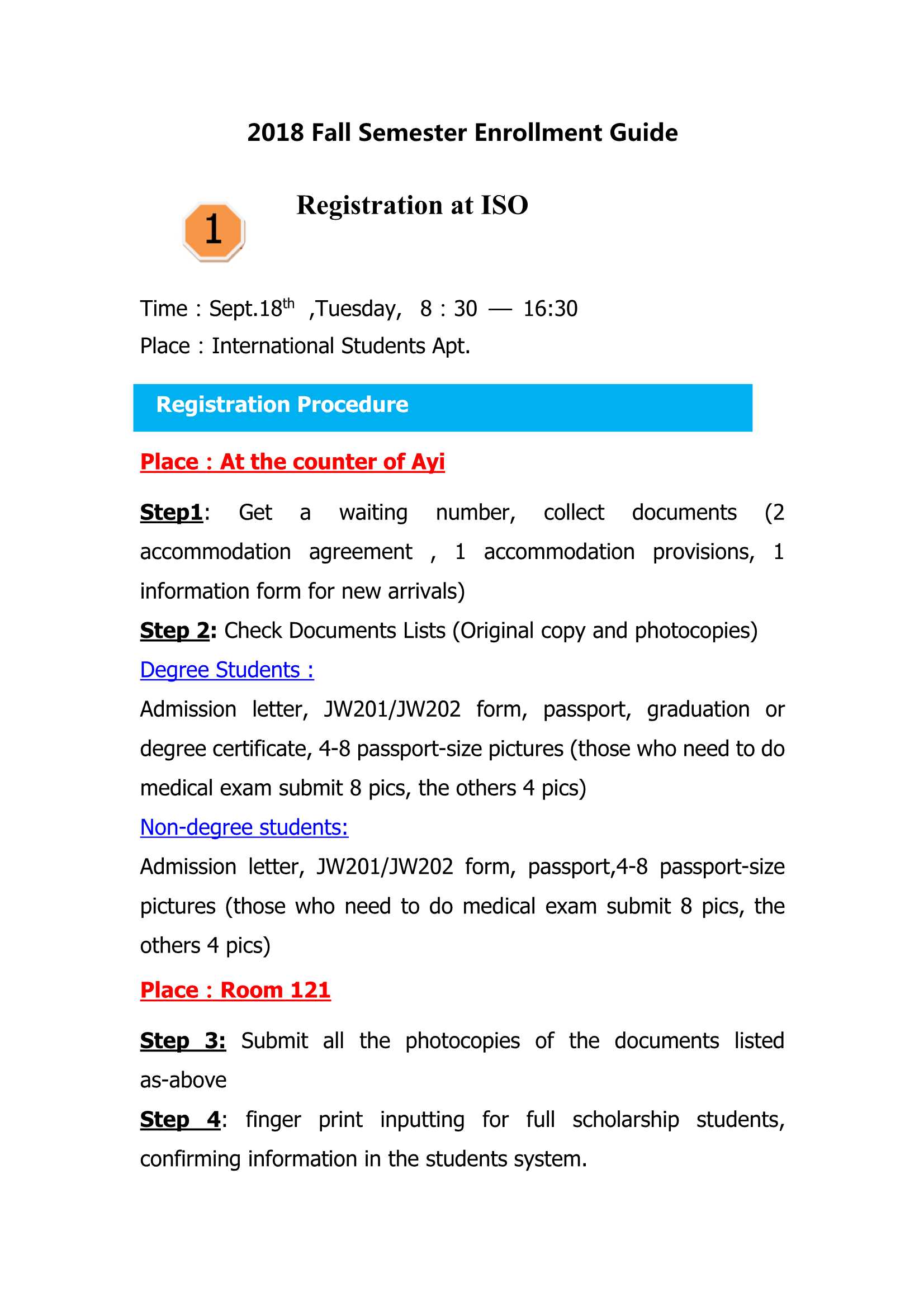 2018 Fall Semester Enrollment Guide-上海体育大学国际交流处（港澳台事务办公室、国际学生管理办公室）